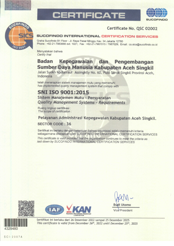 Pelayanan Administrasi Kepegawaian BKPSDM Aceh Singkil